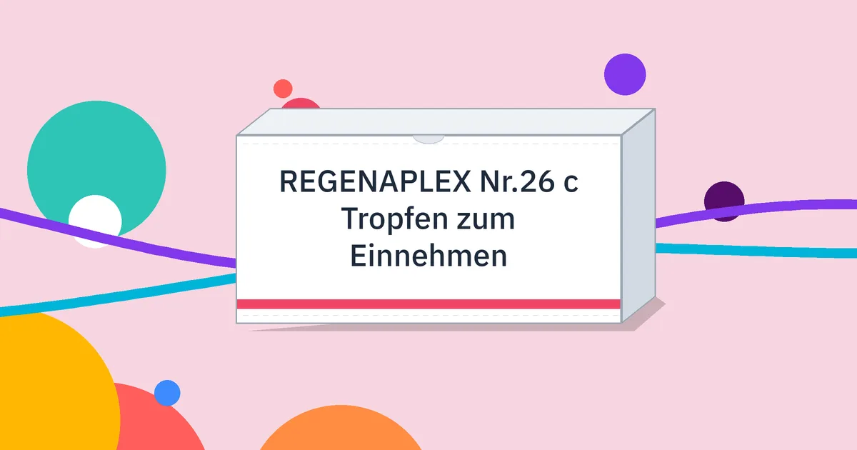 Symbolbild: Packung mit der Aufschrift REGENAPLEX Nr.26 c Tropfen zum Einnehmen (PZN 02642257) – Verfügbarkeit und Bezug in Apotheken in Frankfurt am Main