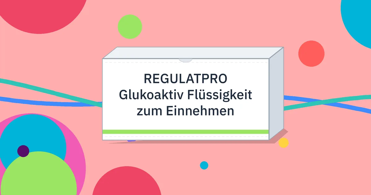Symbolbild: Packung mit der Aufschrift REGULATPRO Glukoaktiv Flüssigkeit zum Einnehmen (PZN 12541592) – Verfügbarkeit und Bezug in Apotheken in Frankfurt am Main