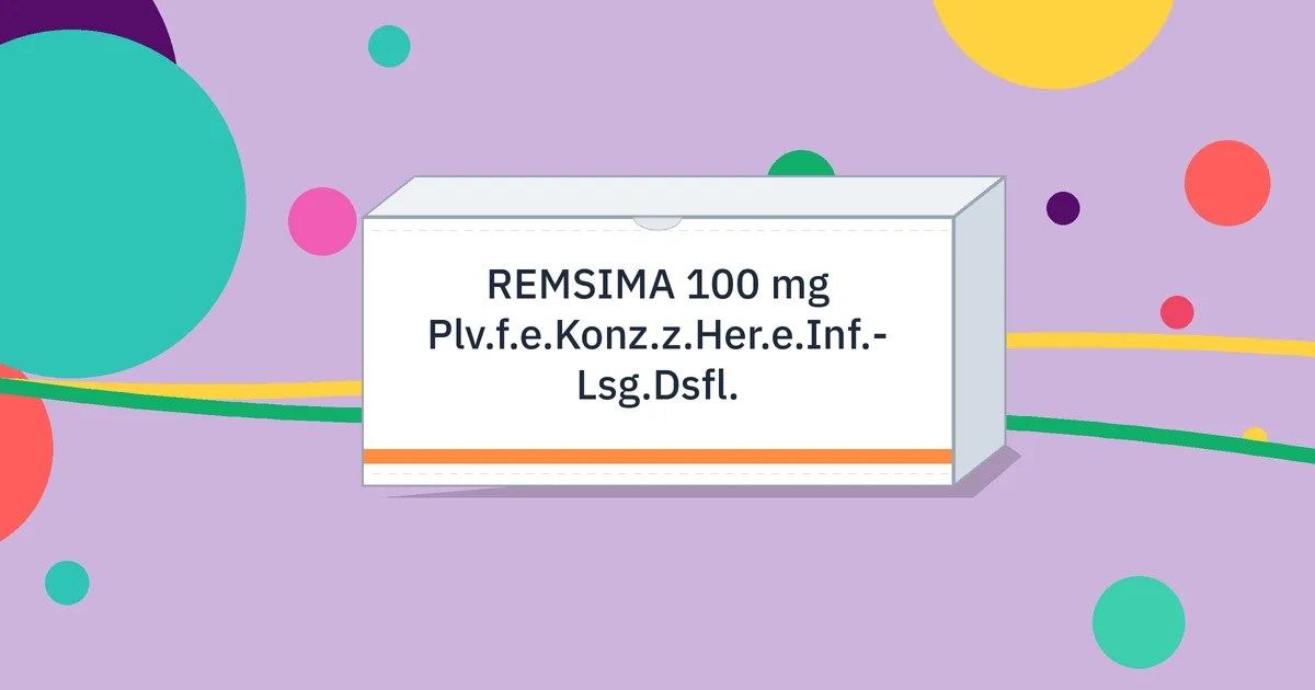 Symbolbild: Packung mit der Aufschrift REMSIMA 100 mg Plv.f.e.Konz.z.Her.e.Inf.-Lsg.Dsfl. (PZN 18163694) – Verfügbarkeit und Bezug in Apotheken in Frankfurt am Main