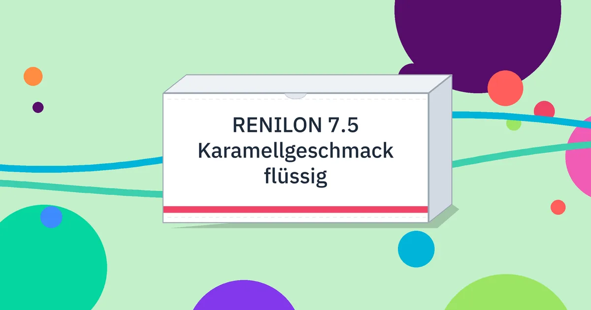 Symbolbild: Packung mit der Aufschrift RENILON 7.5 Karamellgeschmack flüssig (PZN 07225162) – Verfügbarkeit und Bezug in Apotheken in Frankfurt am Main