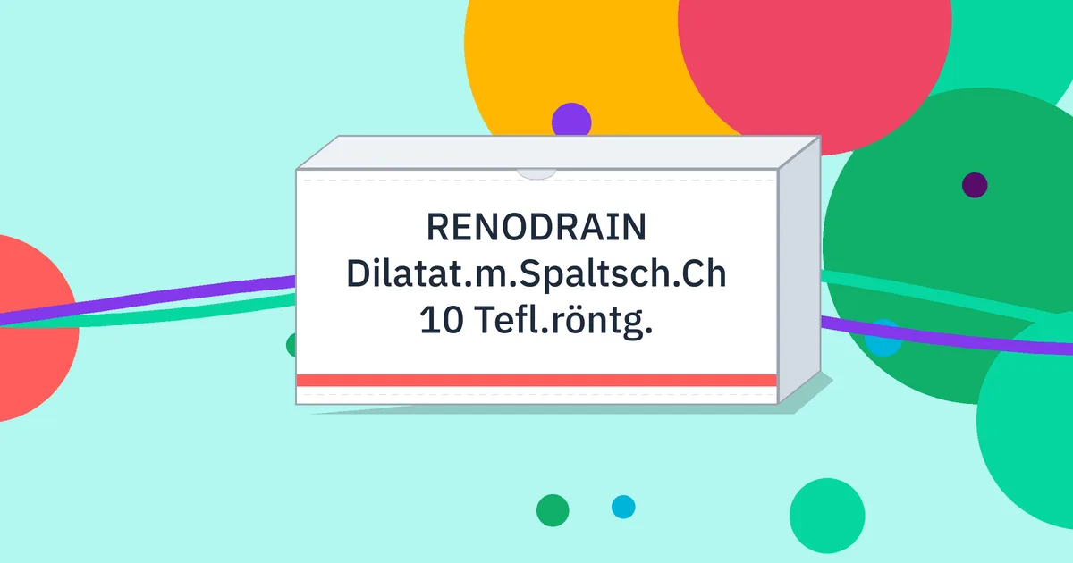 Symbolbild: Packung mit der Aufschrift RENODRAIN Dilatat.m.Spaltsch.Ch 10 Tefl.röntg. (PZN 00444671) – Verfügbarkeit und Bezug in Apotheken in Frankfurt am Main