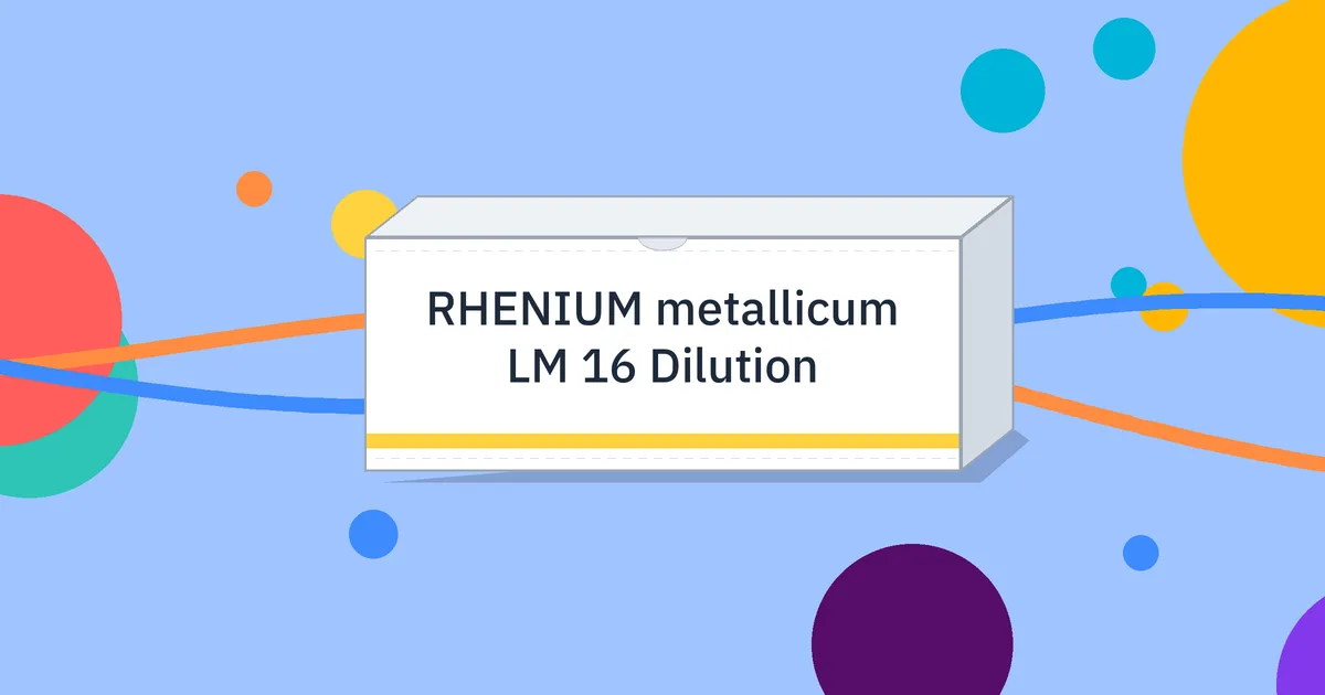 Symbolbild: Packung mit der Aufschrift RHENIUM metallicum LM 16 Dilution (PZN 13049048) – Verfügbarkeit und Bezug in Apotheken in Frankfurt am Main