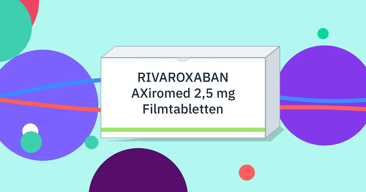 Symbolbild: Packung mit der Aufschrift RIVAROXABAN AXiromed 2,5 mg Filmtabletten (PZN 19753021) – Verfügbarkeit und Bezug in Apotheken in Frankfurt am Main