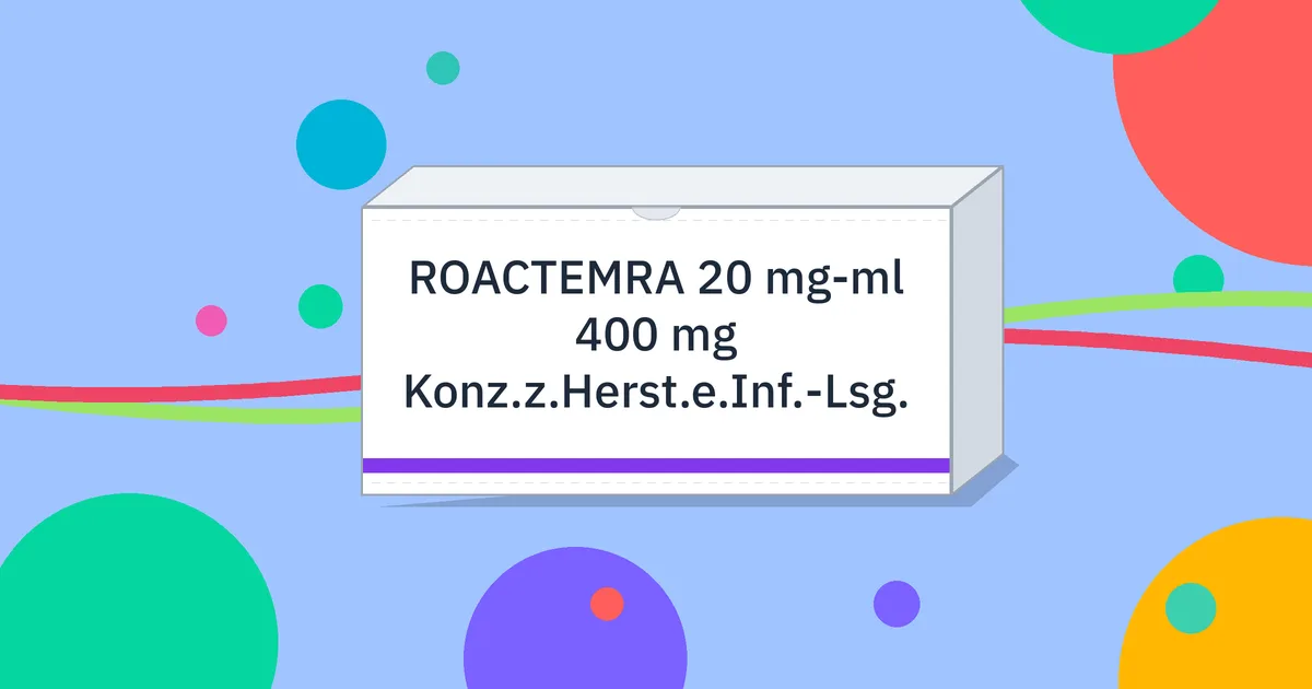 Symbolbild: Packung mit der Aufschrift ROACTEMRA 20 mg-ml 400 mg Konz.z.Herst.e.Inf.-Lsg. (PZN 10533140) – Verfügbarkeit und Bezug in Apotheken in Frankfurt am Main
