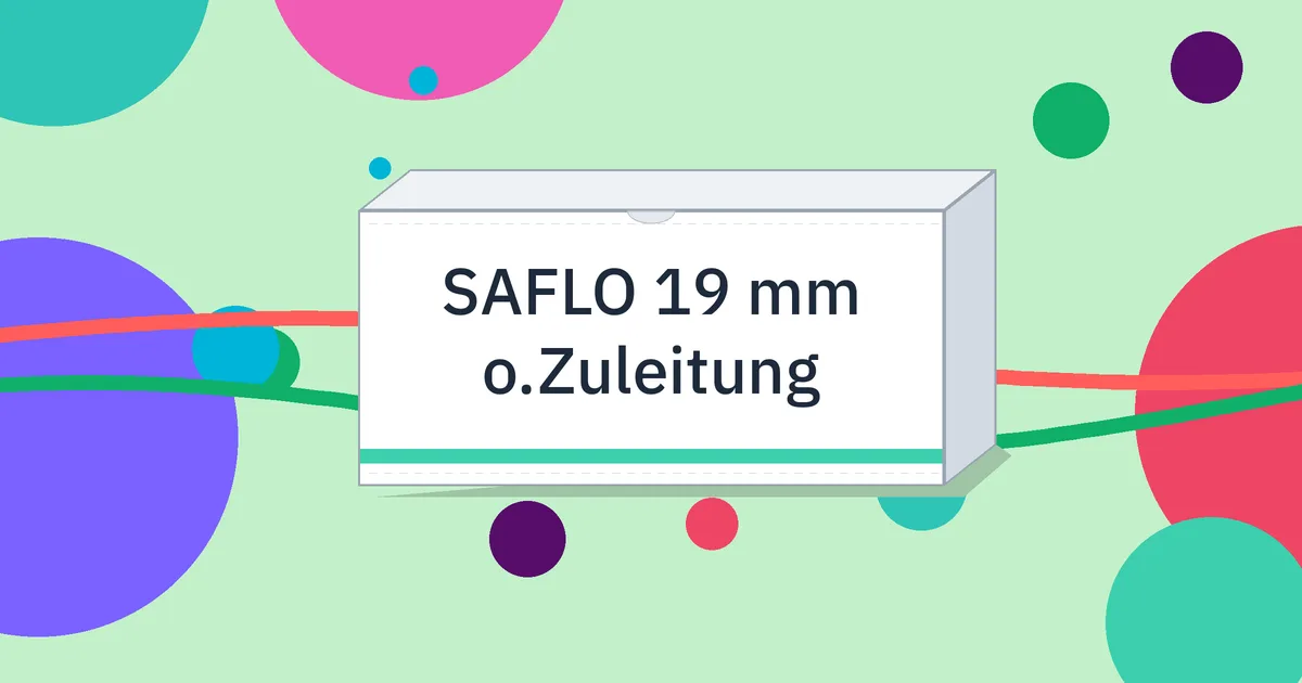 Symbolbild: Packung mit der Aufschrift SAFLO 19 mm o.Zuleitung (PZN 13346042) – Verfügbarkeit und Bezug in Apotheken in Frankfurt am Main