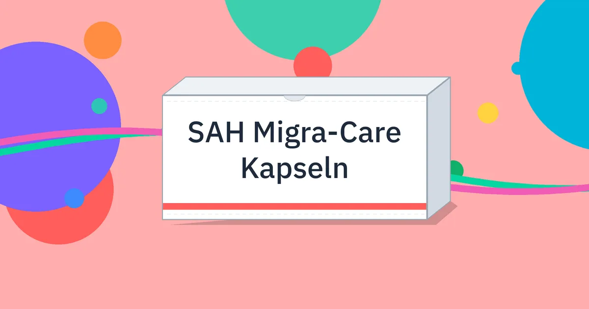 Symbolbild: Packung mit der Aufschrift SAH Migra-Care Kapseln (PZN 18302693) – Verfügbarkeit und Bezug in Apotheken in Frankfurt am Main