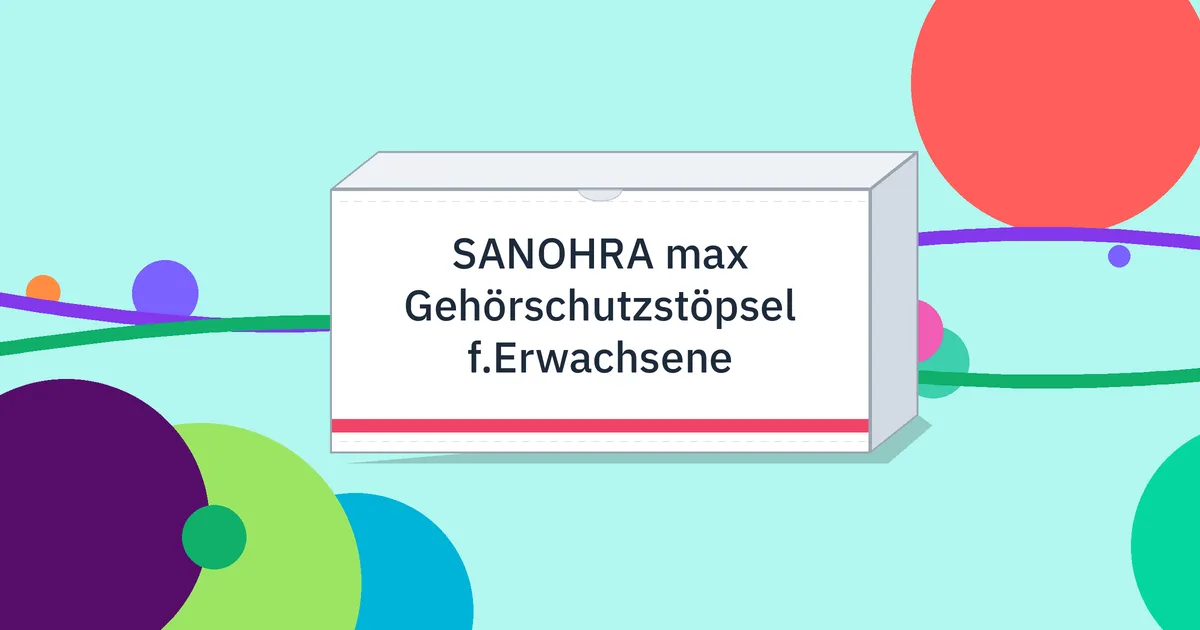 Symbolbild: Packung mit der Aufschrift SANOHRA max Gehörschutzstöpsel f.Erwachsene (PZN 13887950) – Verfügbarkeit und Bezug in Apotheken in Frankfurt am Main