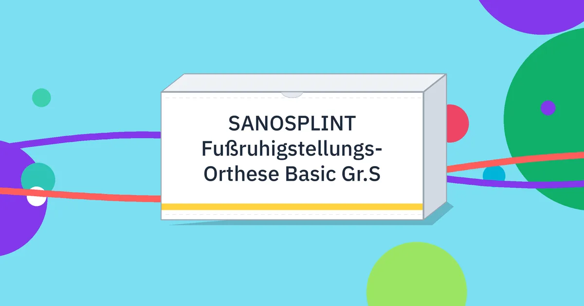 Symbolbild: Packung mit der Aufschrift SANOSPLINT Fußruhigstellungs-Orthese Basic Gr.S (PZN 11281516) – Verfügbarkeit und Bezug in Apotheken in Frankfurt am Main
