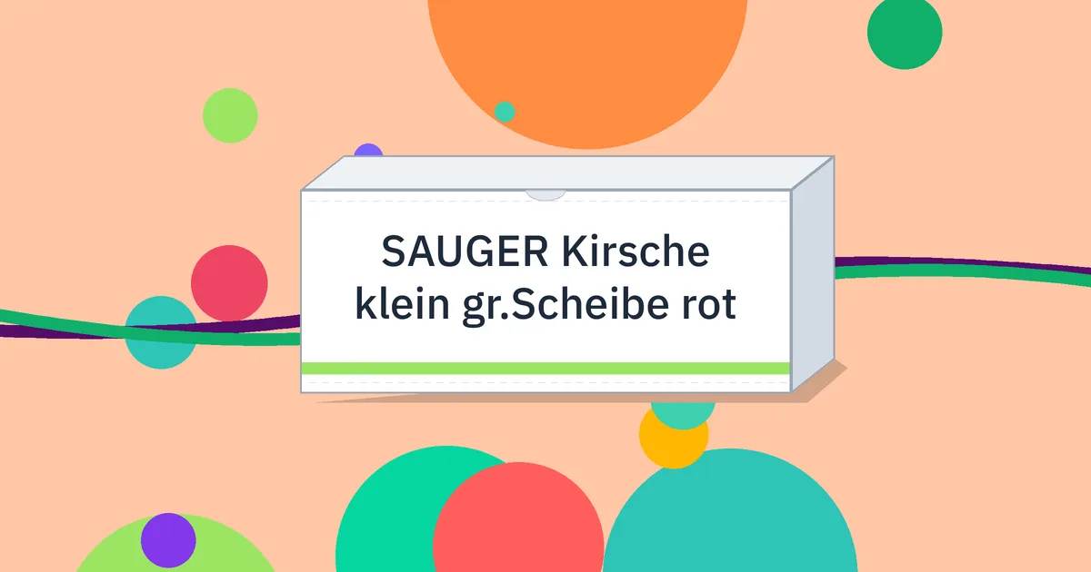 Symbolbild: Packung mit der Aufschrift SAUGER Kirsche klein gr.Scheibe rot (PZN 08542752) – Verfügbarkeit und Bezug in Apotheken in Frankfurt am Main