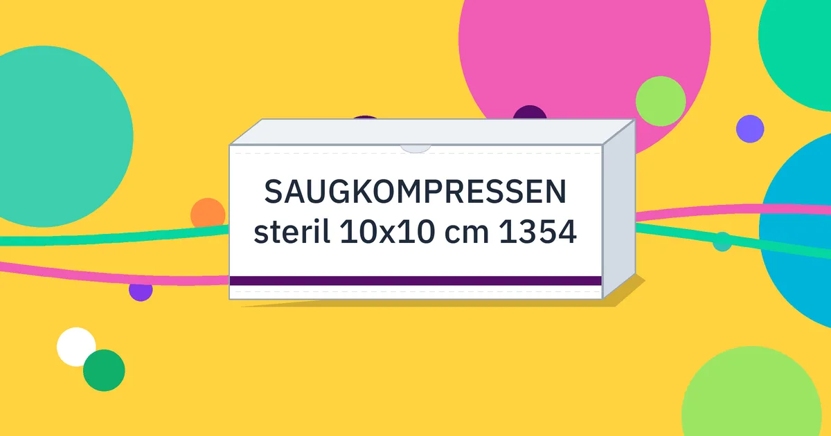 Symbolbild: Packung mit der Aufschrift SAUGKOMPRESSEN steril 10x10 cm 1354 (PZN 20611243) – Verfügbarkeit und Bezug in Apotheken in Frankfurt am Main