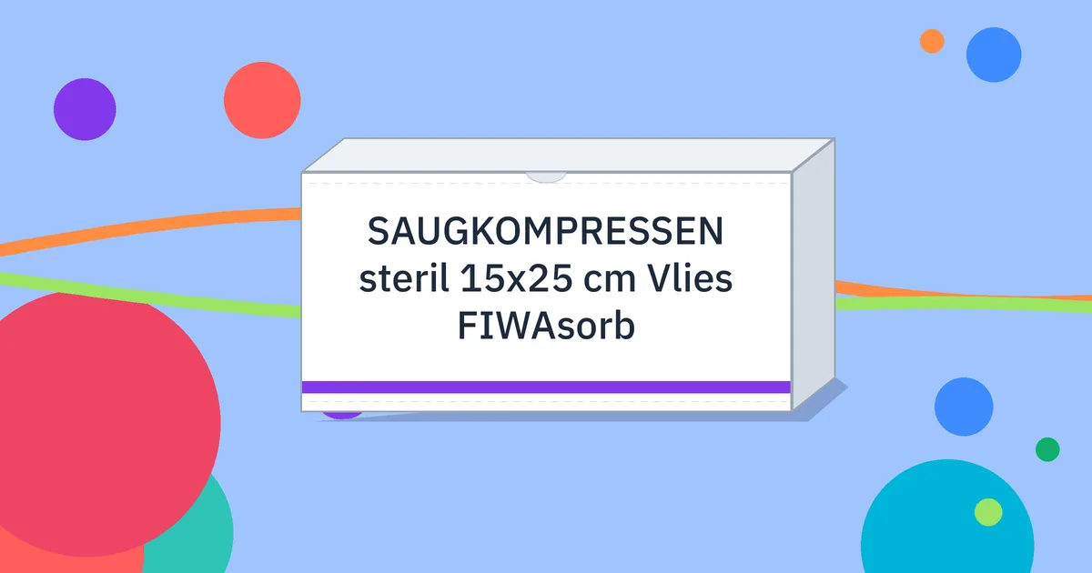 Symbolbild: Packung mit der Aufschrift SAUGKOMPRESSEN steril 15x25 cm Vlies FIWAsorb (PZN 14411586) – Verfügbarkeit und Bezug in Apotheken in Frankfurt am Main