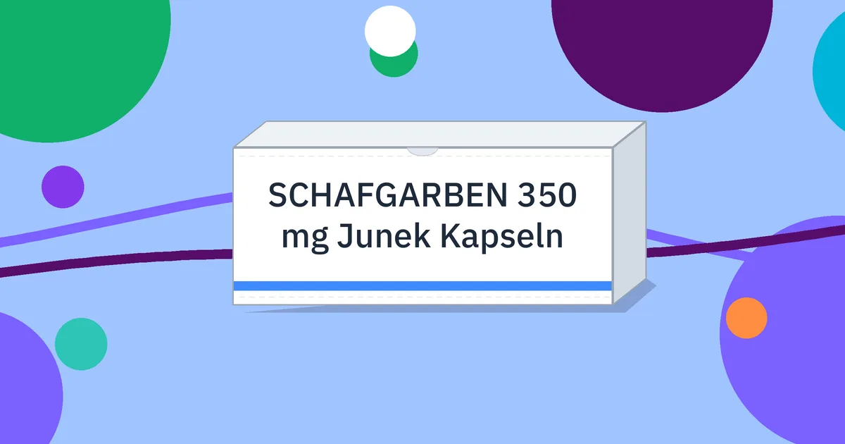 Symbolbild: Packung mit der Aufschrift SCHAFGARBEN 350 mg Junek Kapseln (PZN 10052995) – Verfügbarkeit und Bezug in Apotheken in Frankfurt am Main