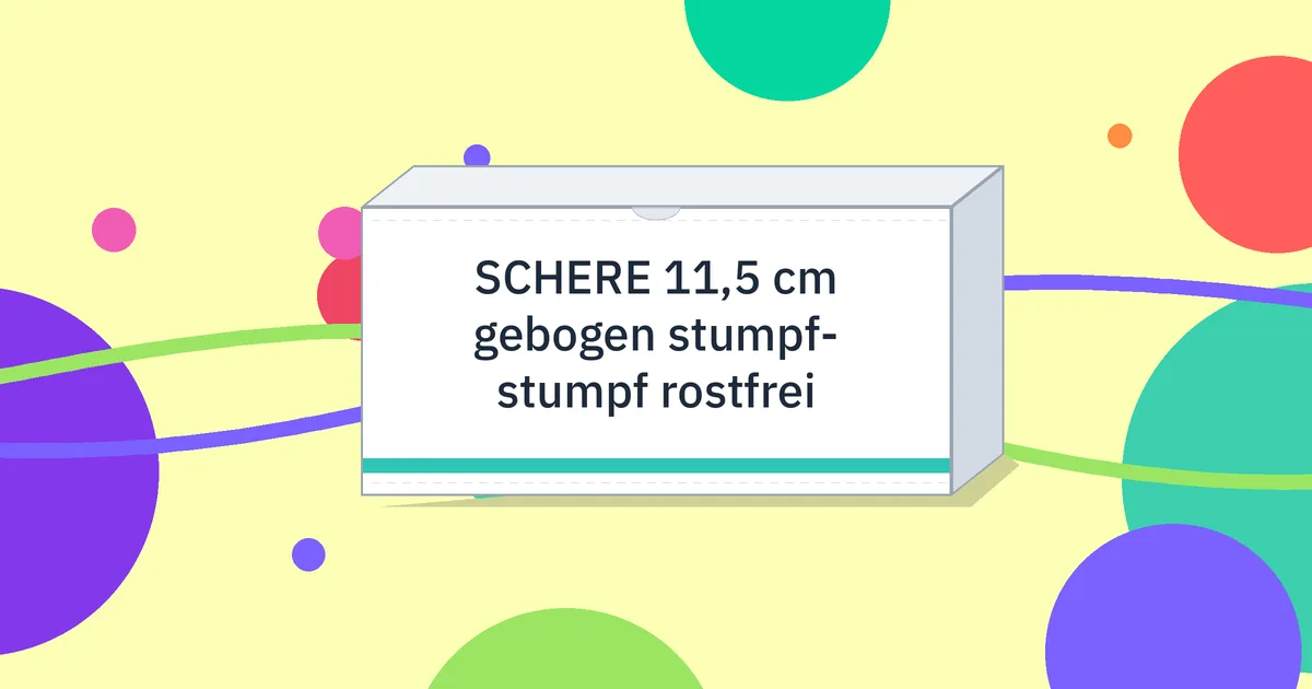 Symbolbild: Packung mit der Aufschrift SCHERE 11,5 cm gebogen stumpf-stumpf rostfrei (PZN 06805087) – Verfügbarkeit und Bezug in Apotheken in Frankfurt am Main