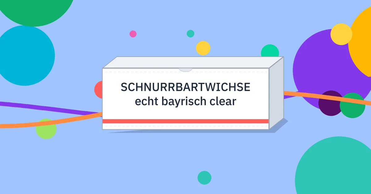 Symbolbild: Packung mit der Aufschrift SCHNURRBARTWICHSE echt bayrisch clear (PZN 16501543) – Verfügbarkeit und Bezug in Apotheken in Frankfurt am Main
