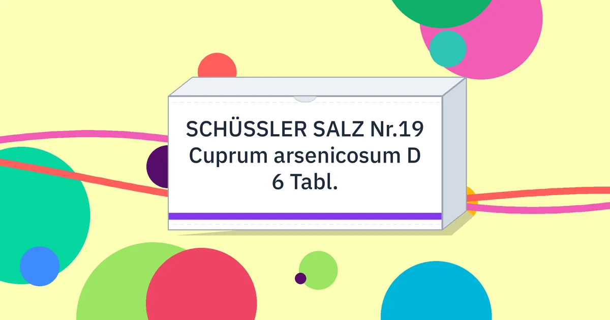Symbolbild: Packung mit der Aufschrift SCHÜSSLER SALZ Nr.19 Cuprum arsenicosum D 6 Tabl. (PZN 19644088) – Verfügbarkeit und Bezug in Apotheken in Frankfurt am Main