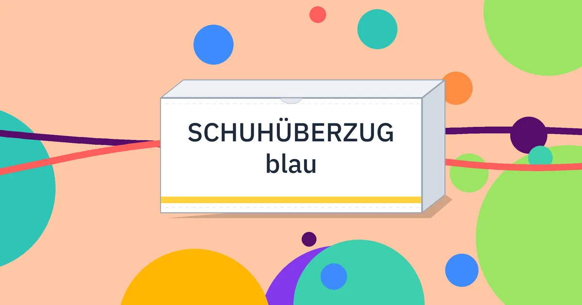 Symbolbild: Packung mit der Aufschrift SCHUHÜBERZUG blau (PZN 14265512) – Verfügbarkeit und Bezug in Apotheken in Frankfurt am Main