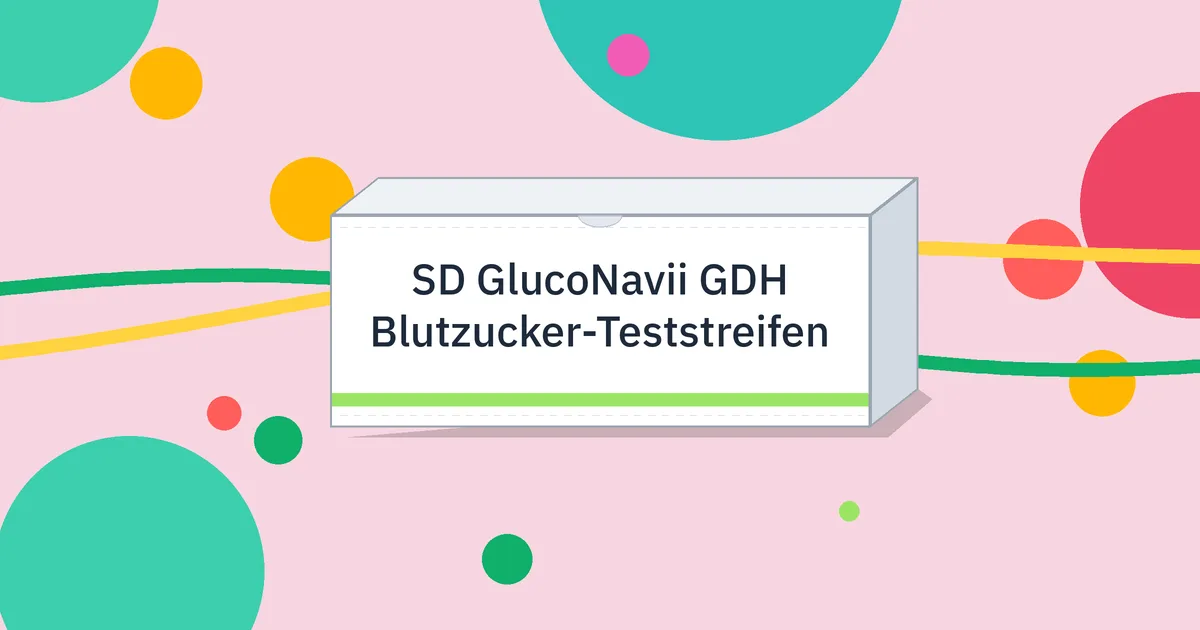 Symbolbild: Packung mit der Aufschrift SD GlucoNavii GDH Blutzucker-Teststreifen (PZN 10385633) – Verfügbarkeit und Bezug in Apotheken in Frankfurt am Main