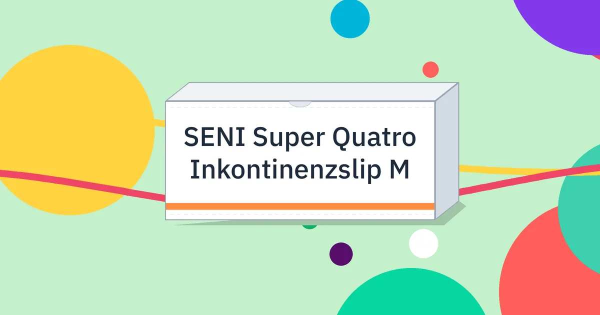 Symbolbild: Packung mit der Aufschrift SENI Super Quatro Inkontinenzslip M (PZN 01985386) – Verfügbarkeit und Bezug in Apotheken in Frankfurt am Main