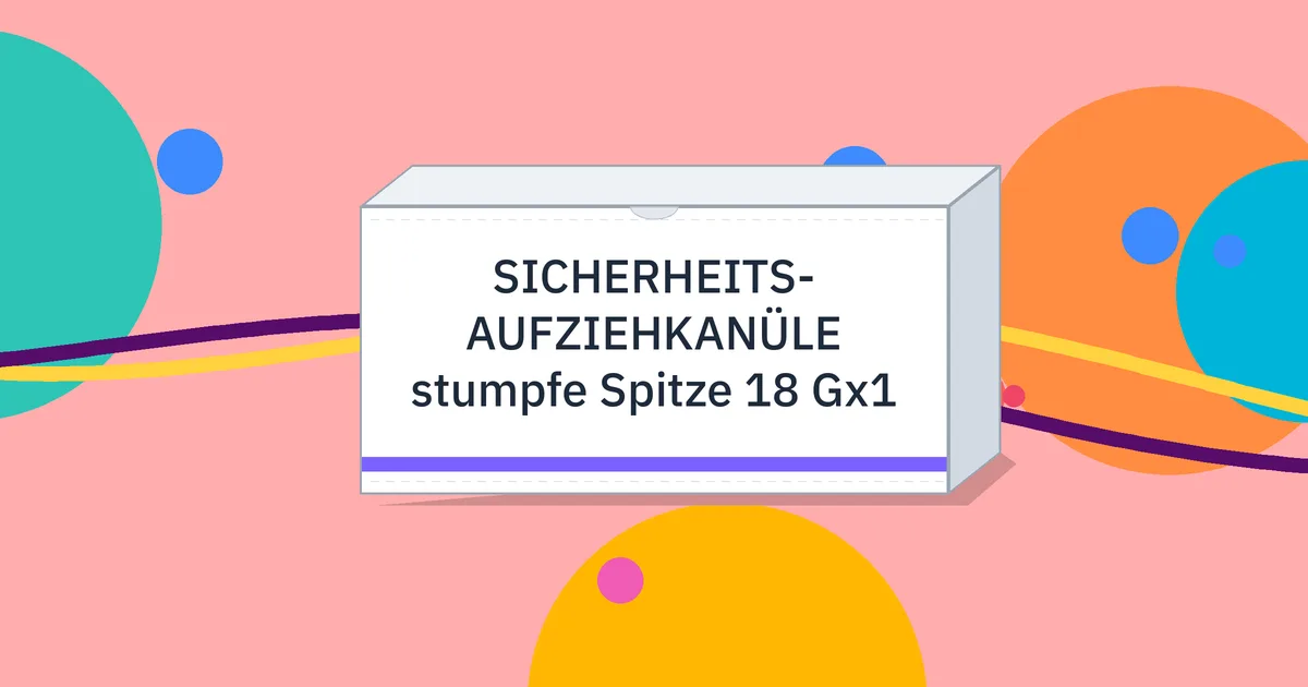 Symbolbild: Packung mit der Aufschrift SICHERHEITS-AUFZIEHKANÜLE stumpfe Spitze 18 Gx1 (PZN 19116194) – Verfügbarkeit und Bezug in Apotheken in Frankfurt am Main
