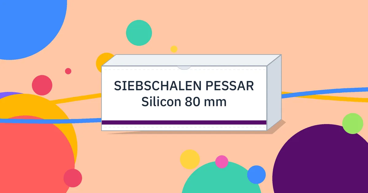 Symbolbild: Packung mit der Aufschrift SIEBSCHALEN PESSAR Silicon 80 mm (PZN 07702805) – Verfügbarkeit und Bezug in Apotheken in Frankfurt am Main