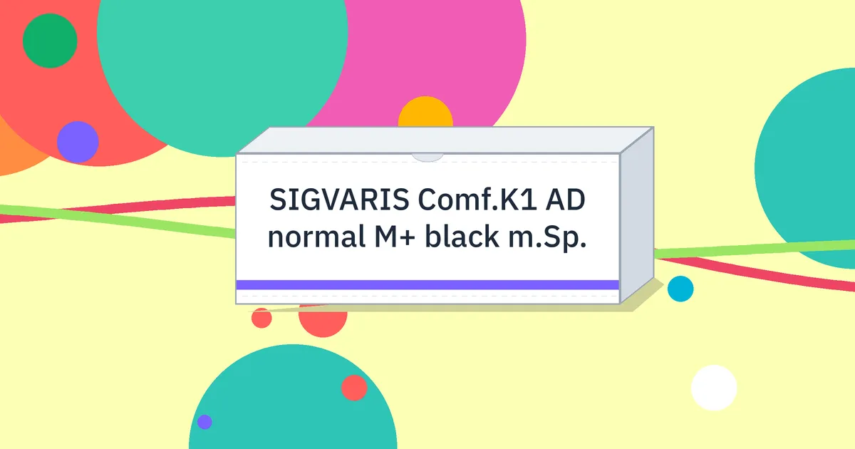 Symbolbild: Packung mit der Aufschrift SIGVARIS Comf.K1 AD normal M+ black m.Sp. (PZN 17042244) – Verfügbarkeit und Bezug in Apotheken in Frankfurt am Main