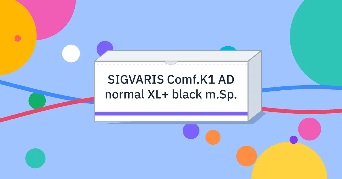 Symbolbild: Packung mit der Aufschrift SIGVARIS Comf.K1 AD normal XL+ black m.Sp. (PZN 17093862) – Verfügbarkeit und Bezug in Apotheken in Frankfurt am Main