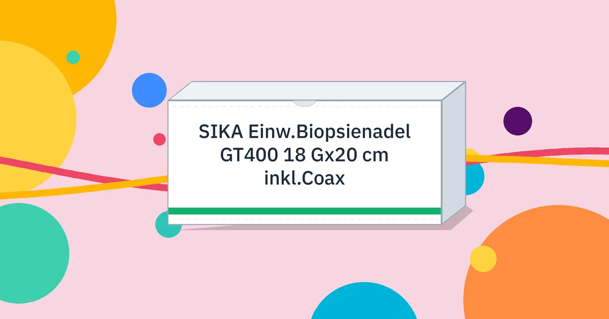Symbolbild: Packung mit der Aufschrift SIKA Einw.Biopsienadel GT400 18 Gx20 cm inkl.Coax (PZN 20287920) – Verfügbarkeit und Bezug in Apotheken in Frankfurt am Main