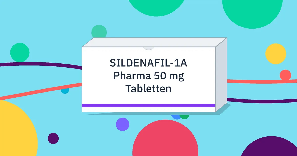 Symbolbild: Packung mit der Aufschrift SILDENAFIL-1A Pharma 50 mg Tabletten (PZN 10303747) – Verfügbarkeit und Bezug in Apotheken in Frankfurt am Main