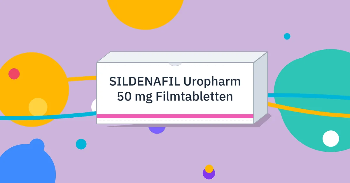 Symbolbild: Packung mit der Aufschrift SILDENAFIL Uropharm 50 mg Filmtabletten (PZN 04713398) – Verfügbarkeit und Bezug in Apotheken in Frankfurt am Main