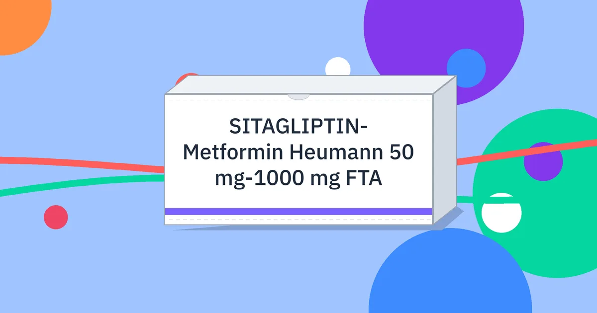 Symbolbild: Packung mit der Aufschrift SITAGLIPTIN-Metformin Heumann 50 mg-1000 mg FTA (PZN 17844110) – Verfügbarkeit und Bezug in Apotheken in Frankfurt am Main
