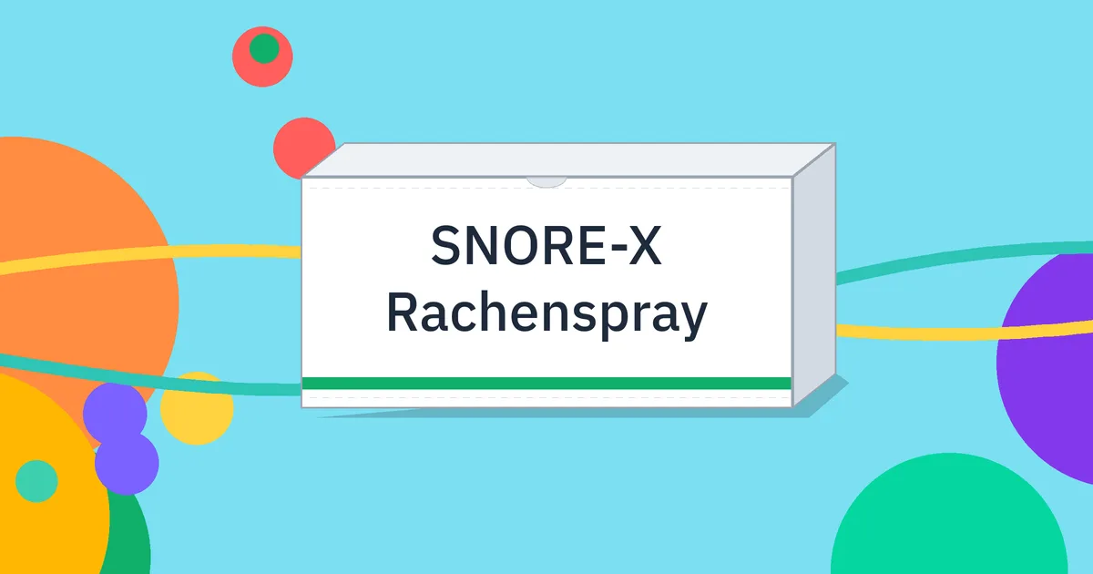 Symbolbild: Packung mit der Aufschrift SNORE-X Rachenspray (PZN 19521227) – Verfügbarkeit und Bezug in Apotheken in Frankfurt am Main