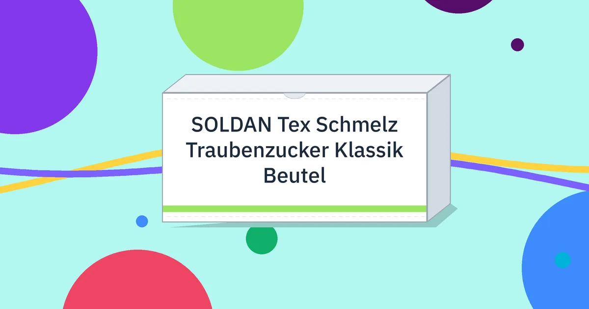 Symbolbild: Packung mit der Aufschrift SOLDAN Tex Schmelz Traubenzucker Klassik Beutel (PZN 17292834) – Verfügbarkeit und Bezug in Apotheken in Frankfurt am Main