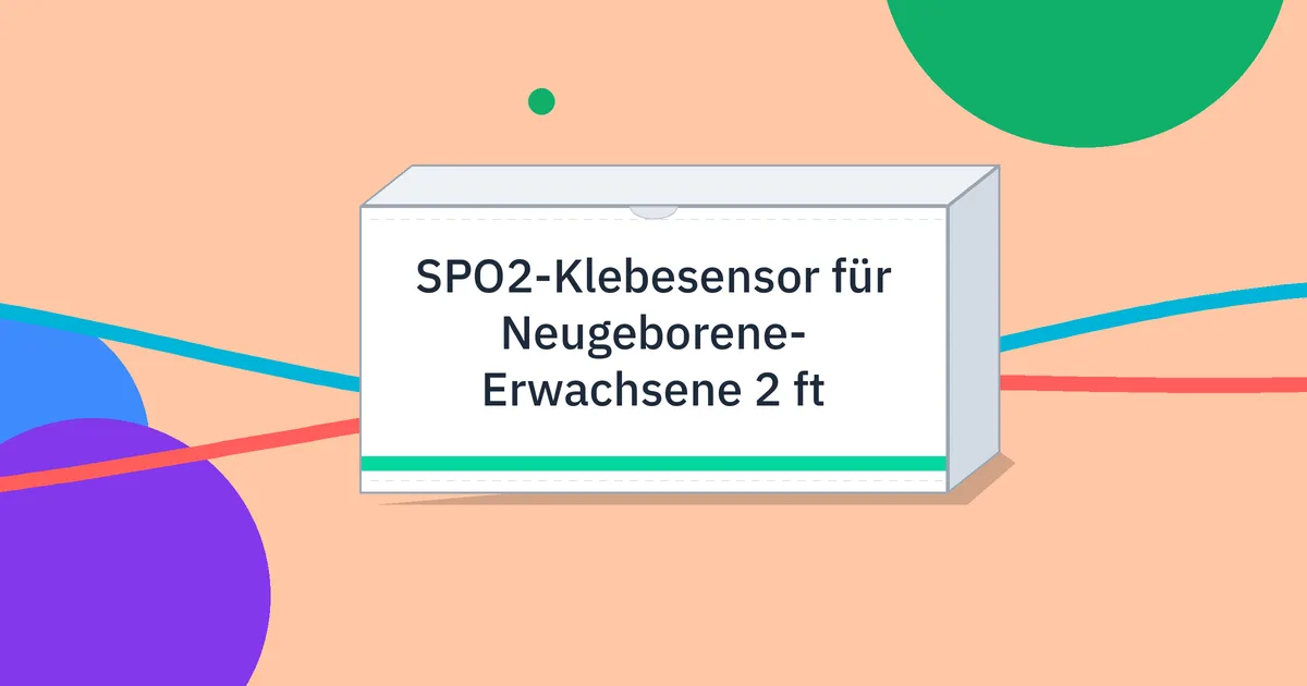 Symbolbild: Packung mit der Aufschrift SPO2-Klebesensor für Neugeborene-Erwachsene 2 ft (PZN 17867714) – Verfügbarkeit und Bezug in Apotheken in Frankfurt am Main
