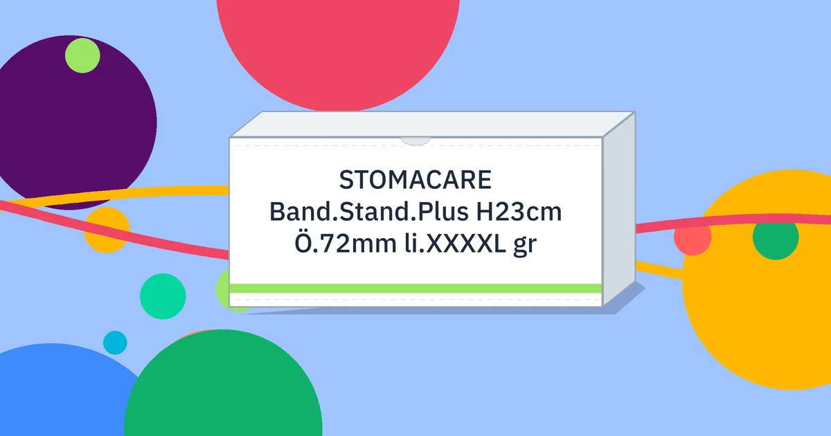 Symbolbild: Packung mit der Aufschrift STOMACARE Band.Stand.Plus H23cm Ö.72mm li.XXXXL gr (PZN 16751027) – Verfügbarkeit und Bezug in Apotheken in Frankfurt am Main