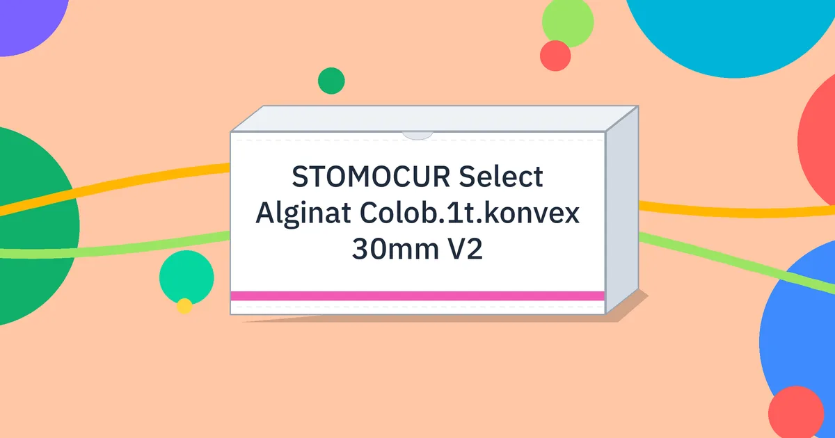 Symbolbild: Packung mit der Aufschrift STOMOCUR Select Alginat Colob.1t.konvex 30mm V2 (PZN 18198557) – Verfügbarkeit und Bezug in Apotheken in Frankfurt am Main