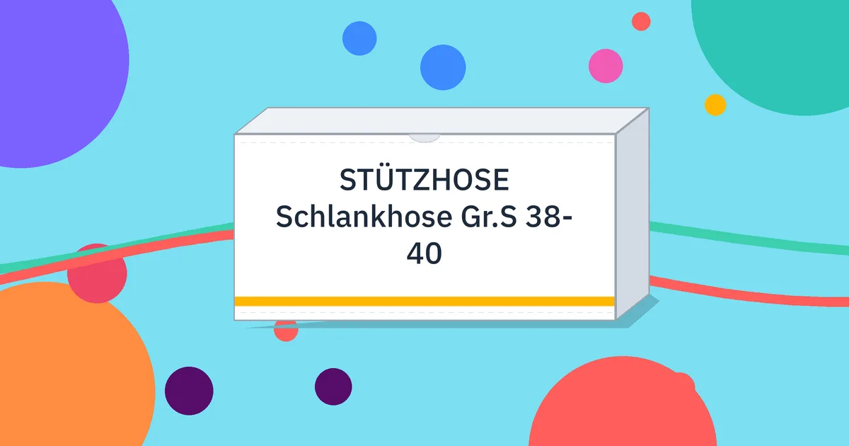 Symbolbild: Packung mit der Aufschrift STÜTZHOSE Schlankhose Gr.S 38-40 (PZN 03075760) – Verfügbarkeit und Bezug in Apotheken in Frankfurt am Main