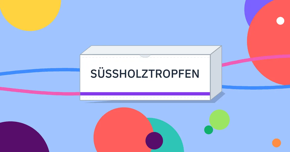 Symbolbild: Packung mit der Aufschrift SÜSSHOLZTROPFEN (PZN 10975056) – Verfügbarkeit und Bezug in Apotheken in Frankfurt am Main