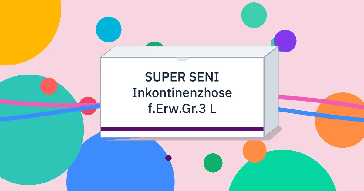 Symbolbild: Packung mit der Aufschrift SUPER SENI Inkontinenzhose f.Erw.Gr.3 L (PZN 12664521) – Verfügbarkeit und Bezug in Apotheken in Frankfurt am Main