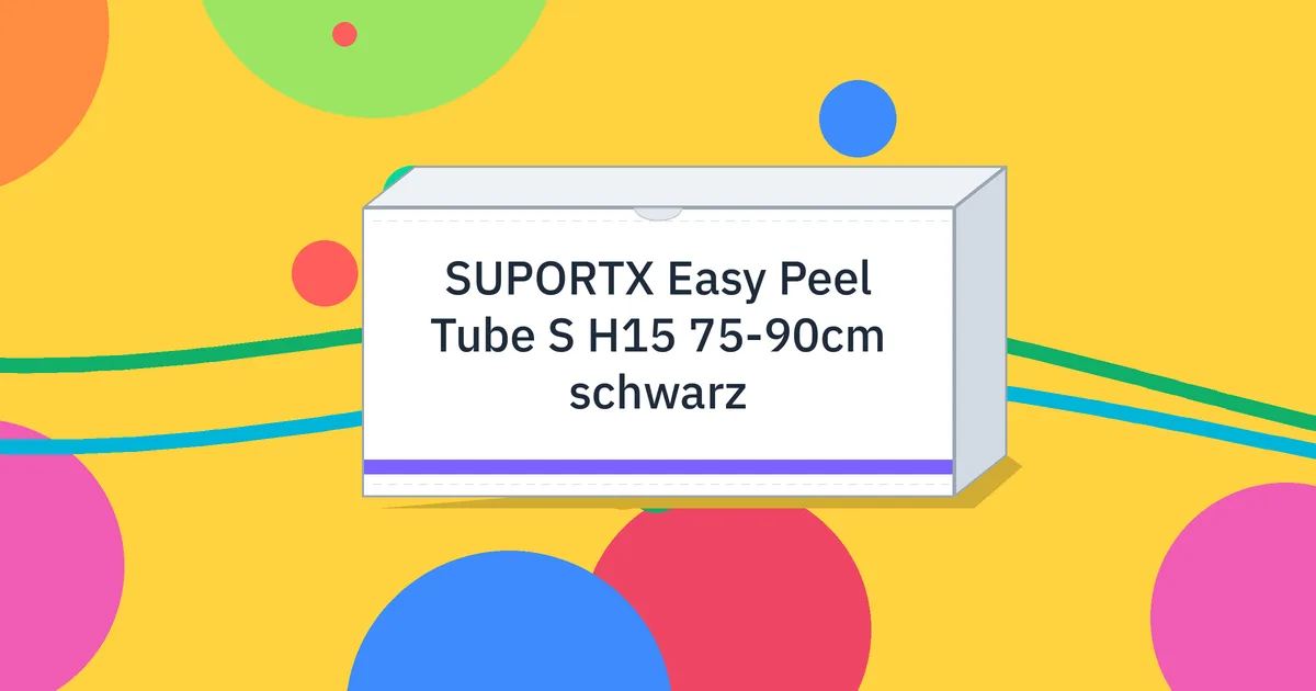 Symbolbild: Packung mit der Aufschrift SUPORTX Easy Peel Tube S H15 75-90cm schwarz (PZN 09486607) – Verfügbarkeit und Bezug in Apotheken in Frankfurt am Main