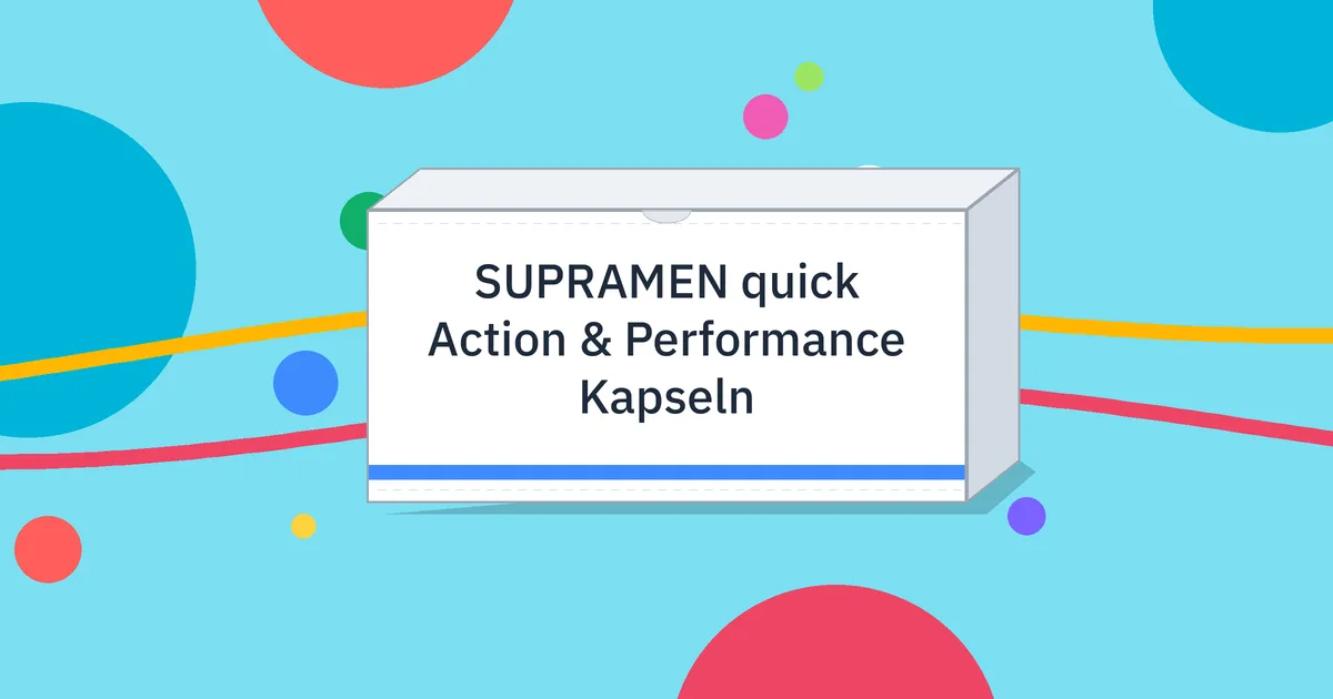 Symbolbild: Packung mit der Aufschrift SUPRAMEN quick Action & Performance Kapseln (PZN 18709673) – Verfügbarkeit und Bezug in Apotheken in Frankfurt am Main