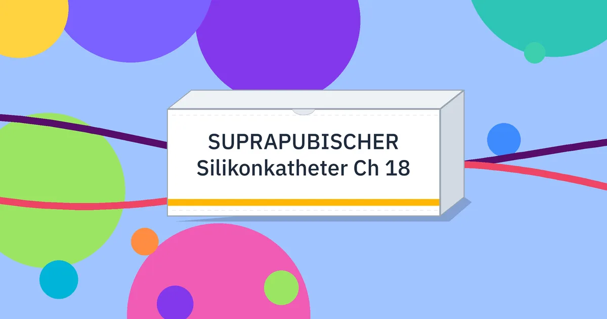 Symbolbild: Packung mit der Aufschrift SUPRAPUBISCHER Silikonkatheter Ch 18 (PZN 07032084) – Verfügbarkeit und Bezug in Apotheken in Frankfurt am Main