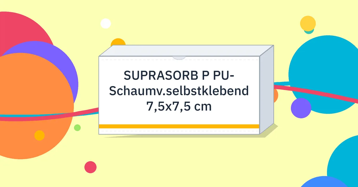 Symbolbild: Packung mit der Aufschrift SUPRASORB P PU-Schaumv.selbstklebend 7,5x7,5 cm (PZN 13882970) – Verfügbarkeit und Bezug in Apotheken in Frankfurt am Main