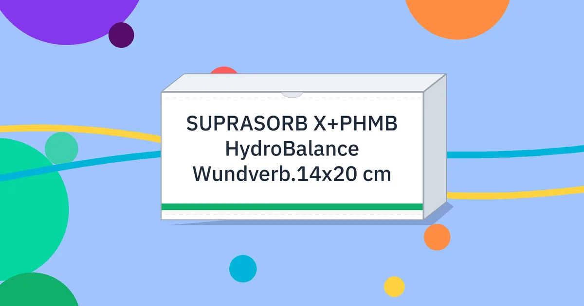 Symbolbild: Packung mit der Aufschrift SUPRASORB X+PHMB HydroBalance Wundverb.14x20 cm (PZN 03490849) – Verfügbarkeit und Bezug in Apotheken in Frankfurt am Main