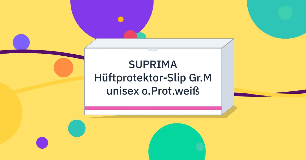 Symbolbild: Packung mit der Aufschrift SUPRIMA Hüftprotektor-Slip Gr.M unisex o.Prot.weiß (PZN 09737699) – Verfügbarkeit und Bezug in Apotheken in Frankfurt am Main