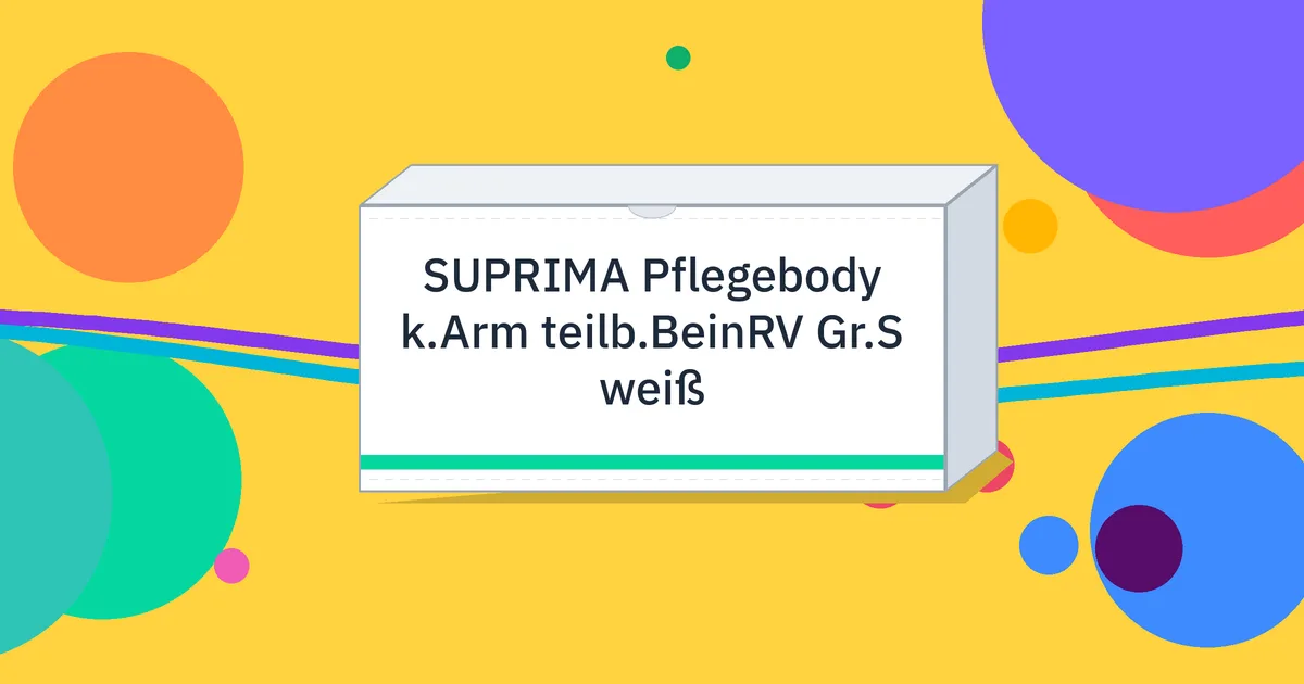 Symbolbild: Packung mit der Aufschrift SUPRIMA Pflegebody k.Arm teilb.BeinRV Gr.S weiß (PZN 02295330) – Verfügbarkeit und Bezug in Apotheken in Frankfurt am Main