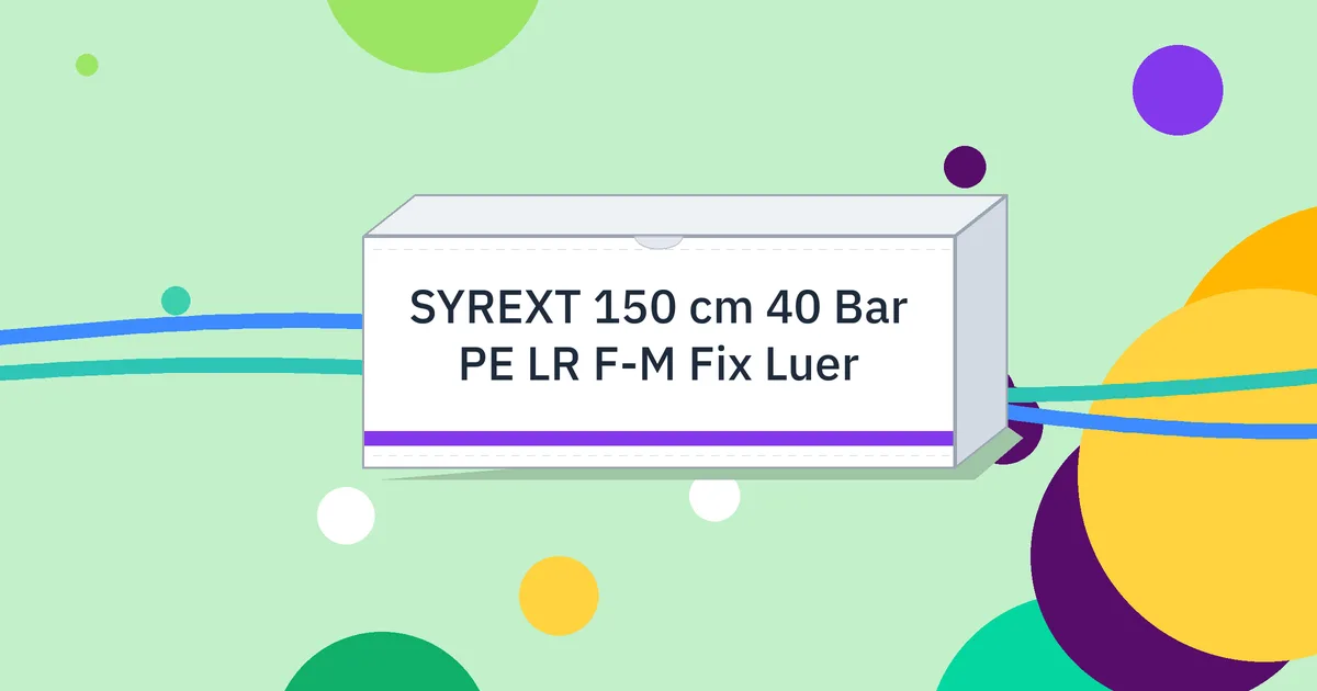 Symbolbild: Packung mit der Aufschrift SYREXT 150 cm 40 Bar PE LR F-M Fix Luer (PZN 17897767) – Verfügbarkeit und Bezug in Apotheken in Frankfurt am Main