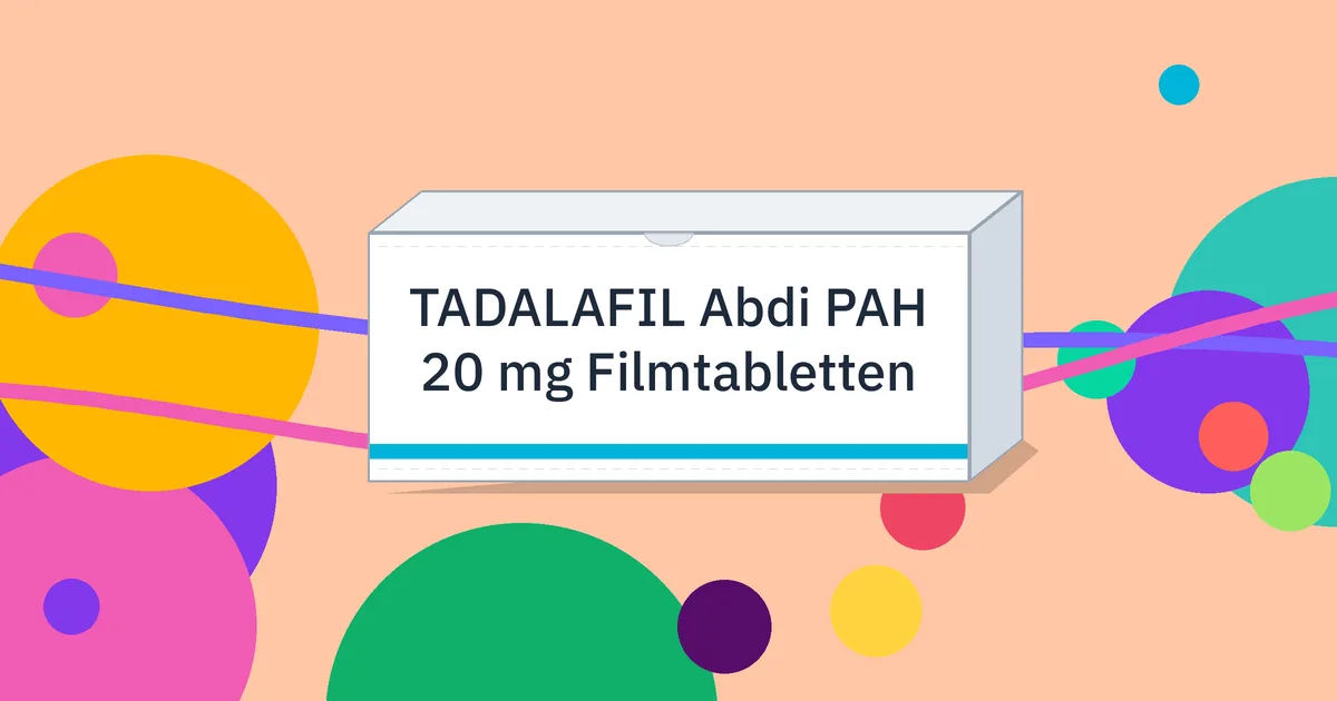 Symbolbild: Packung mit der Aufschrift TADALAFIL Abdi PAH 20 mg Filmtabletten (PZN 19502603) – Verfügbarkeit und Bezug in Apotheken in Frankfurt am Main