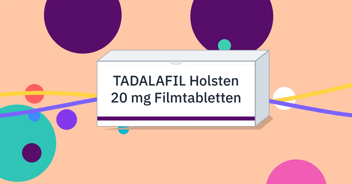 Symbolbild: Packung mit der Aufschrift TADALAFIL Holsten 20 mg Filmtabletten (PZN 19208766) – Verfügbarkeit und Bezug in Apotheken in Frankfurt am Main