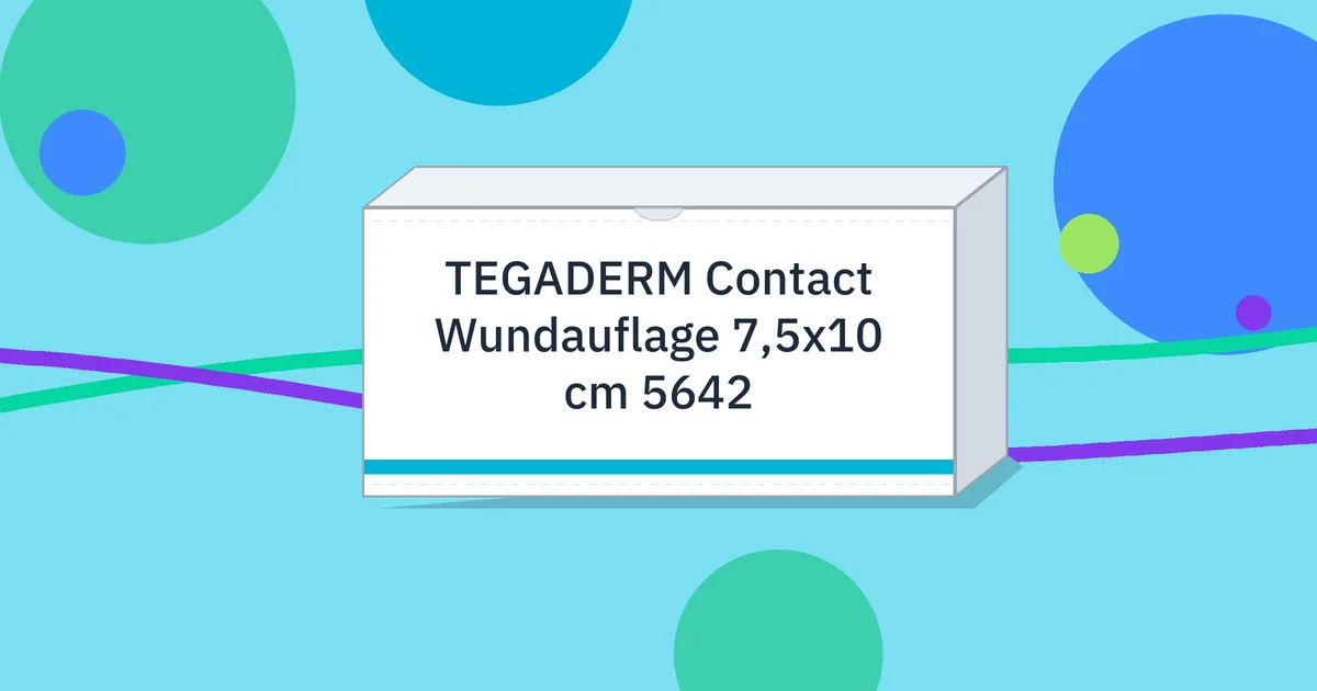 Symbolbild: Packung mit der Aufschrift TEGADERM Contact Wundauflage 7,5x10 cm 5642 (PZN 09008291) – Verfügbarkeit und Bezug in Apotheken in Frankfurt am Main