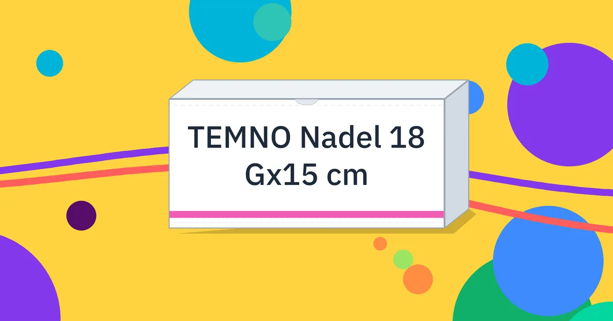 Symbolbild: Packung mit der Aufschrift TEMNO Nadel 18 Gx15 cm (PZN 18764672) – Verfügbarkeit und Bezug in Apotheken in Frankfurt am Main